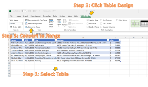 Remove Table Formatting in Excel - AbsentData